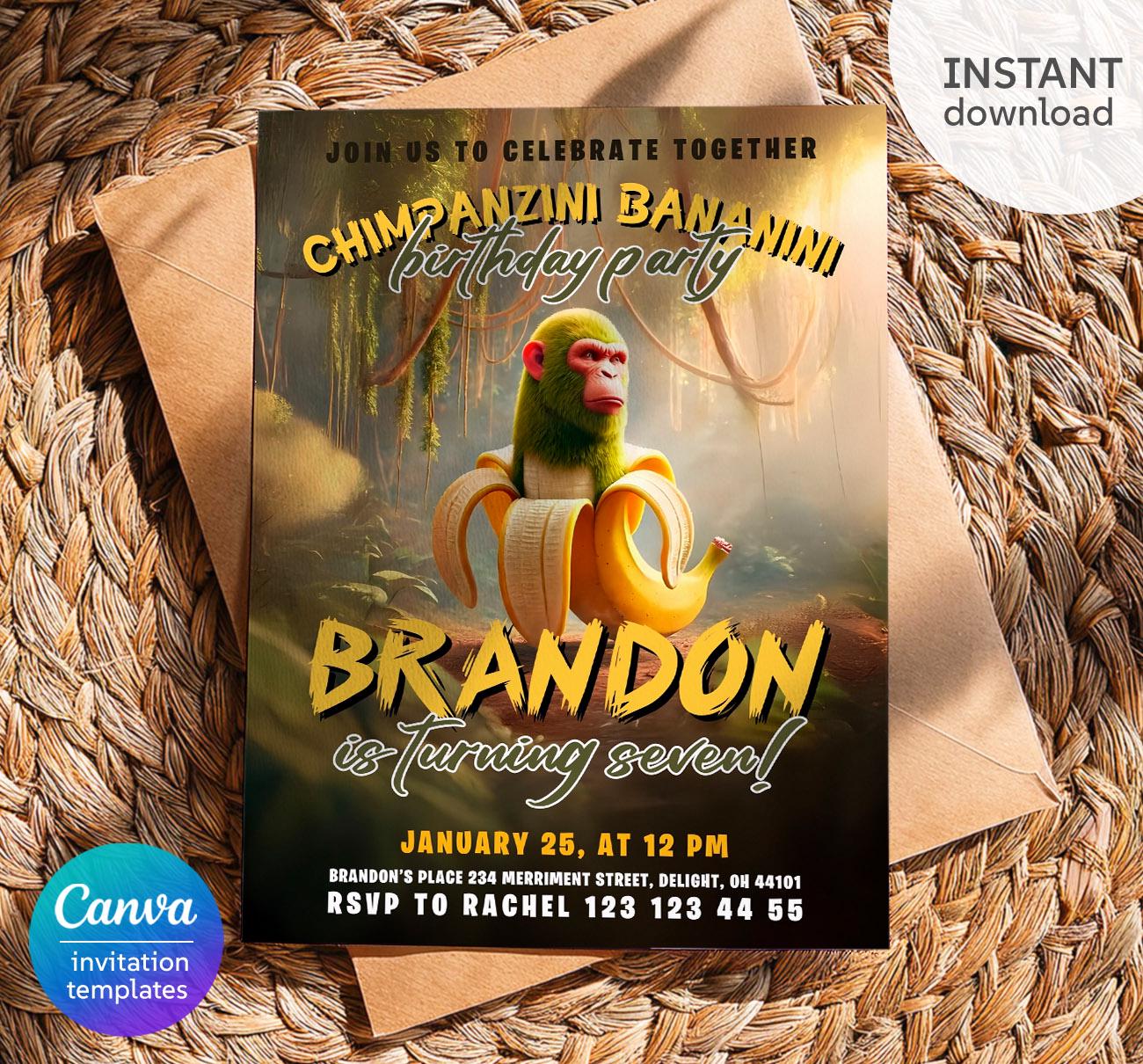 Italian Brain Rot Invitation, Chimpanzini Bananini Invitation ...