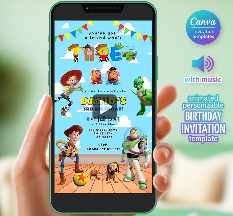 Toy Story Woody Video Invitation, 3rd Birthday to Infinity Beyond ...