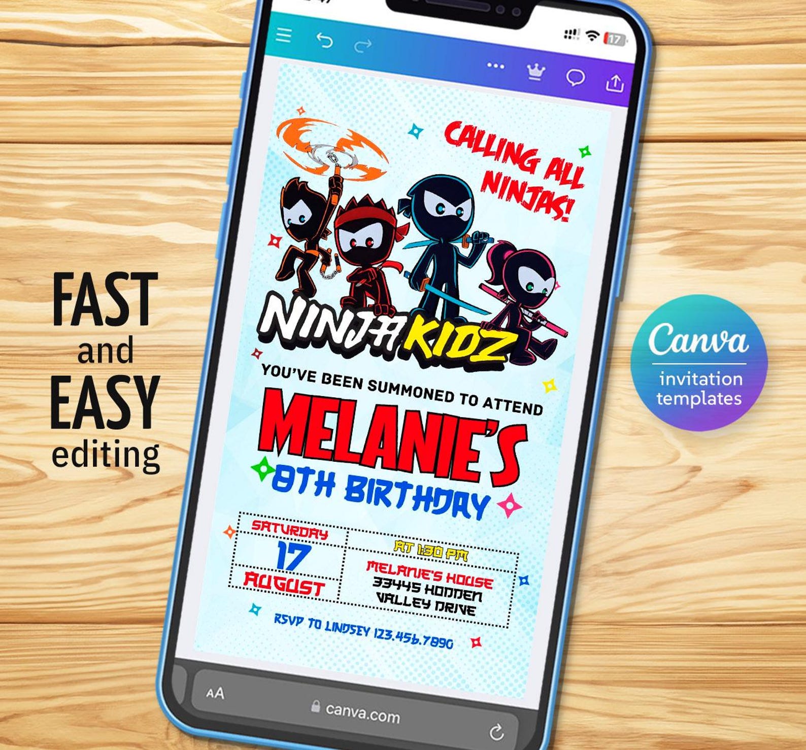 Animated Editable Ninja Kidz Birthday Invite, Digital Video Ninja Party ...
