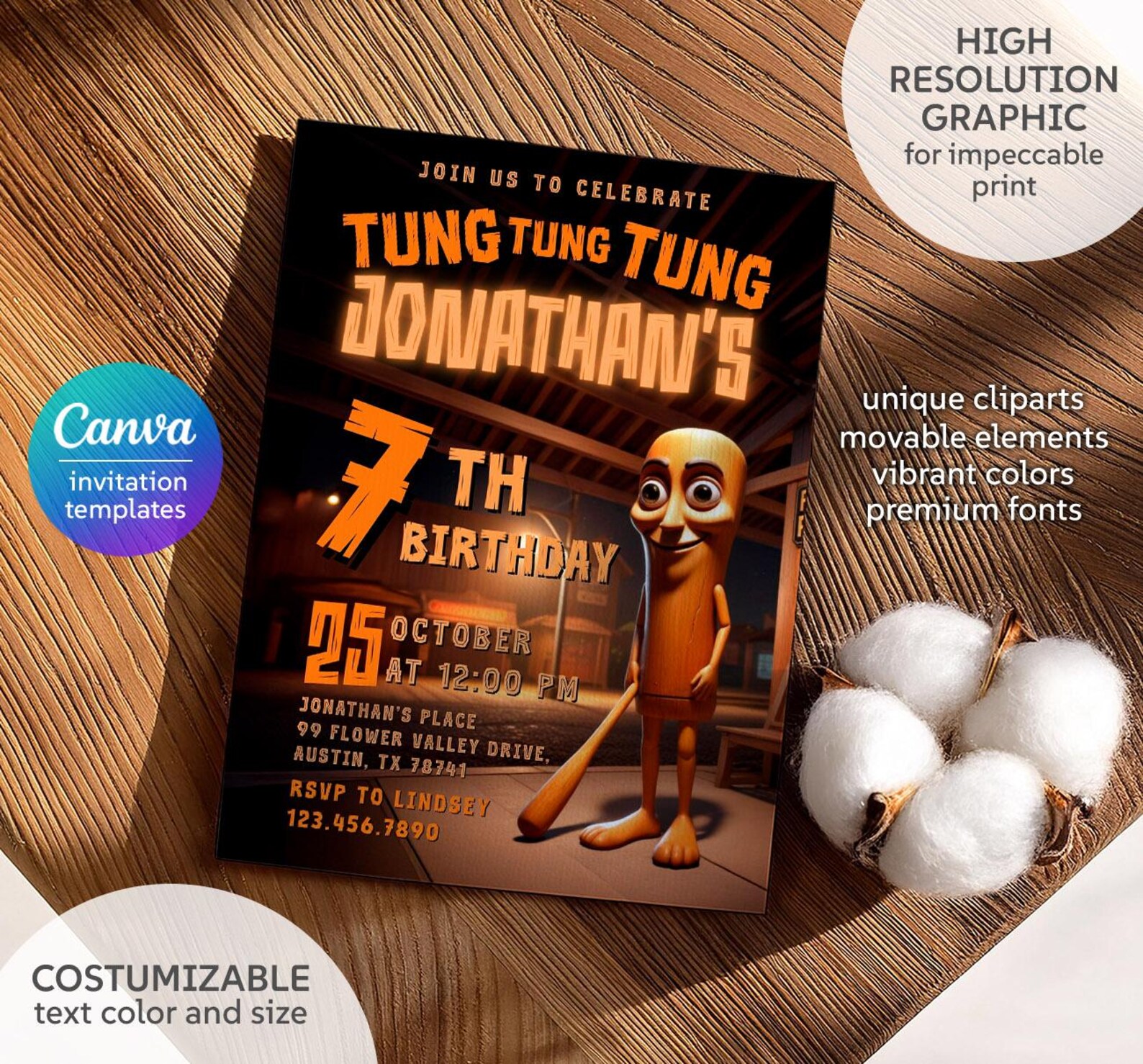 Italian Brain Rot Invitation, Tung Tung Sahur Invitation, Printable ...