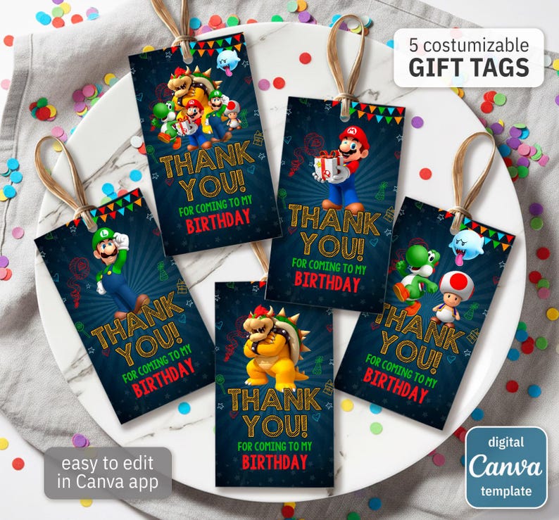 Super Mario Party Bundle: Gift Tags, Cupcake Toppers, Table Tent, Party ...