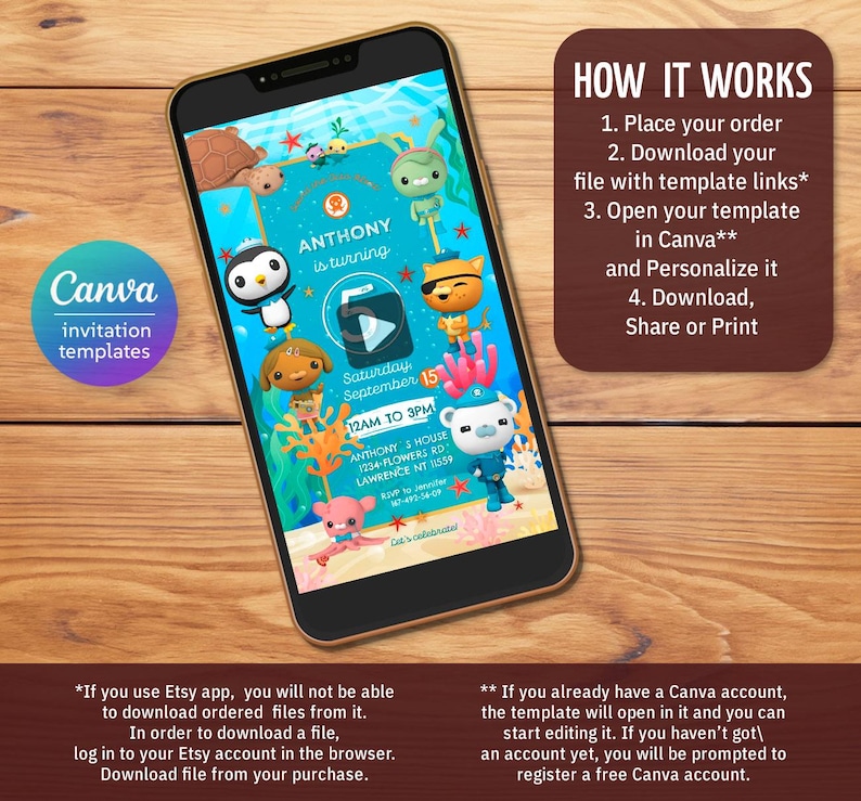 Animated Octonauts Birthday Video Invite, Editable Digital Phone ...