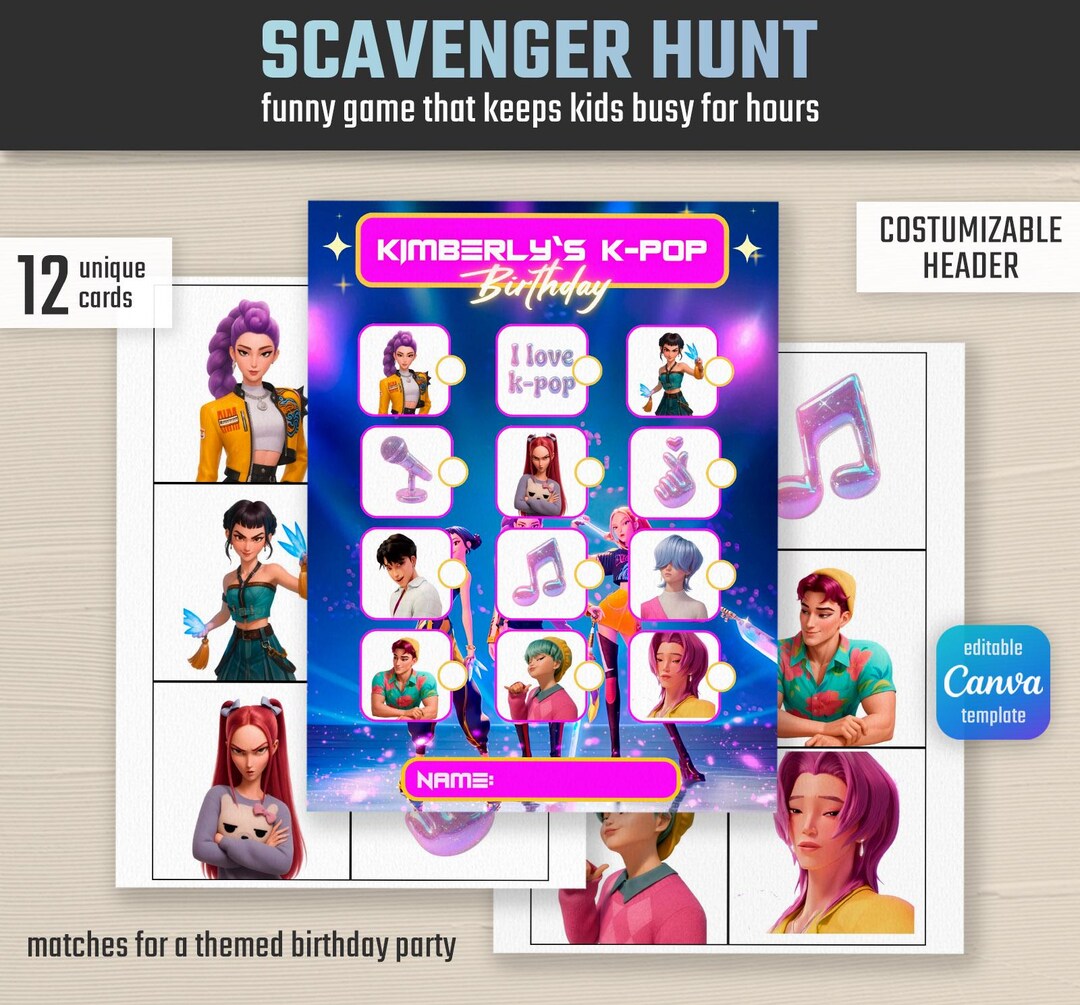 K-pop Demon Hunters Scavenger Hunt, Printable Birthday Party Game, Diy ...