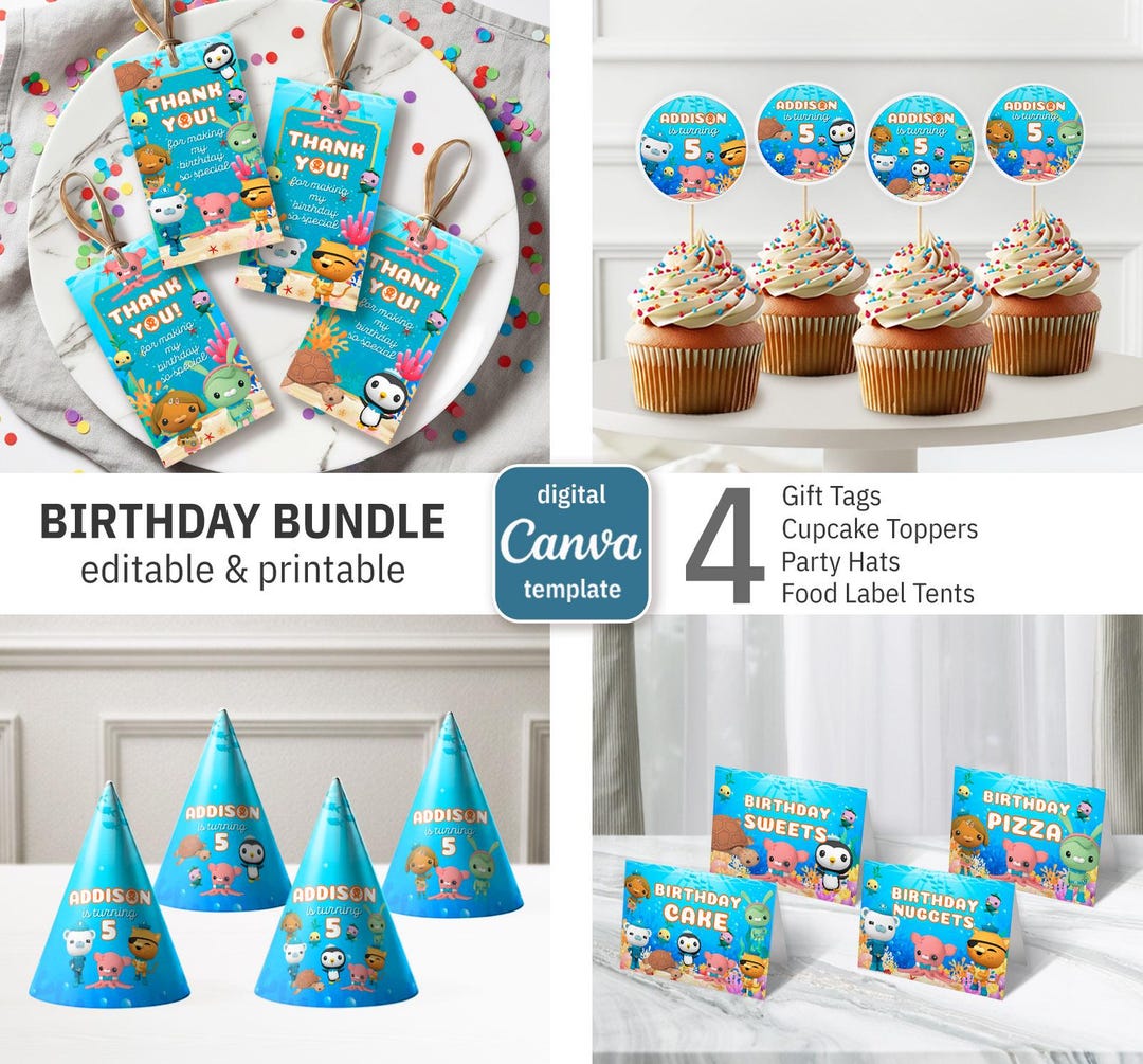 Octonauts Party Bundle: Gift Tags, Cupcake Toppers, Table Tent, Party ...