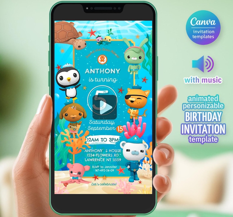 Animated Octonauts Birthday Video Invite, Editable Digital Phone ...