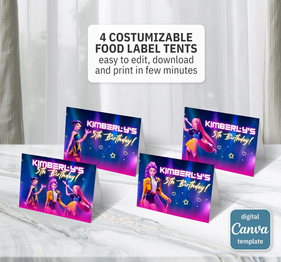 K-pop Demon Hunters Printable Table Tent, Food or Name Lable, Birthday ...