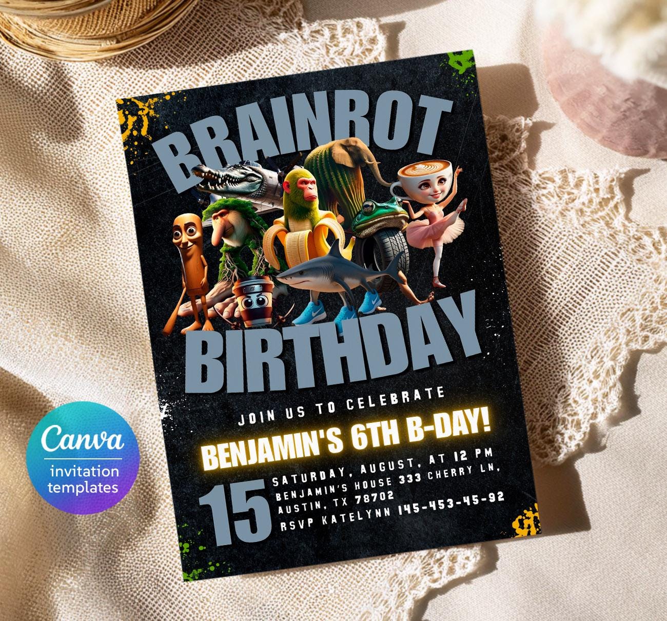Italian Brainrot Meme Birthday Invitation, Funny Digital Party Card ...