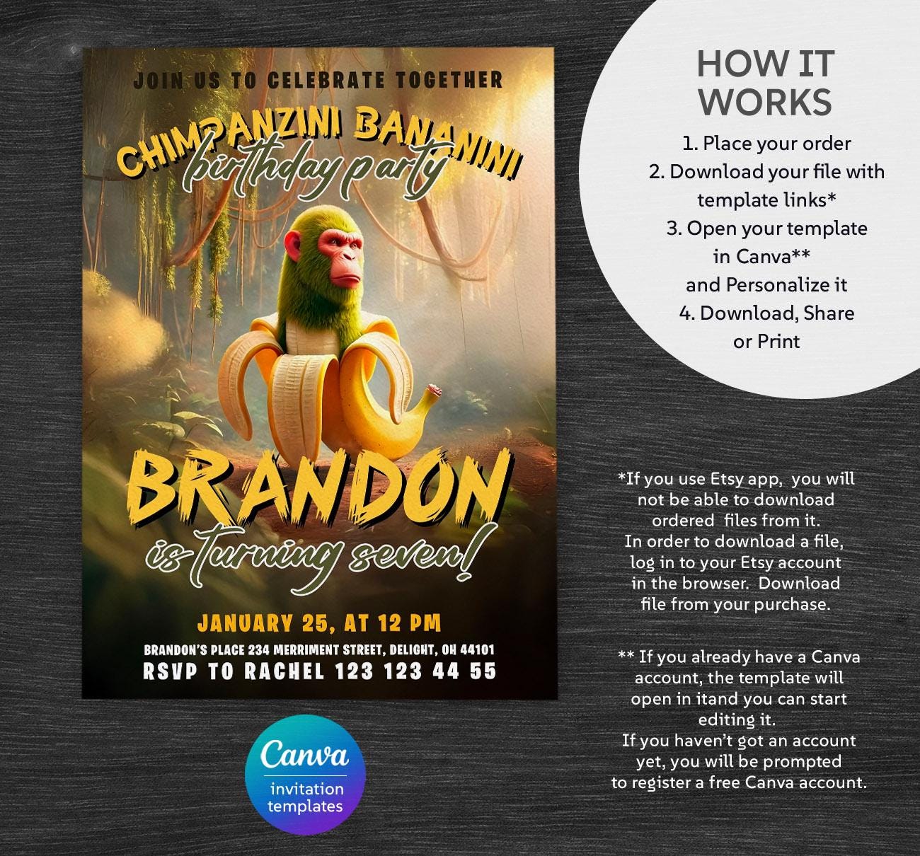 Italian Brain Rot Invitation, Chimpanzini Bananini Invitation ...