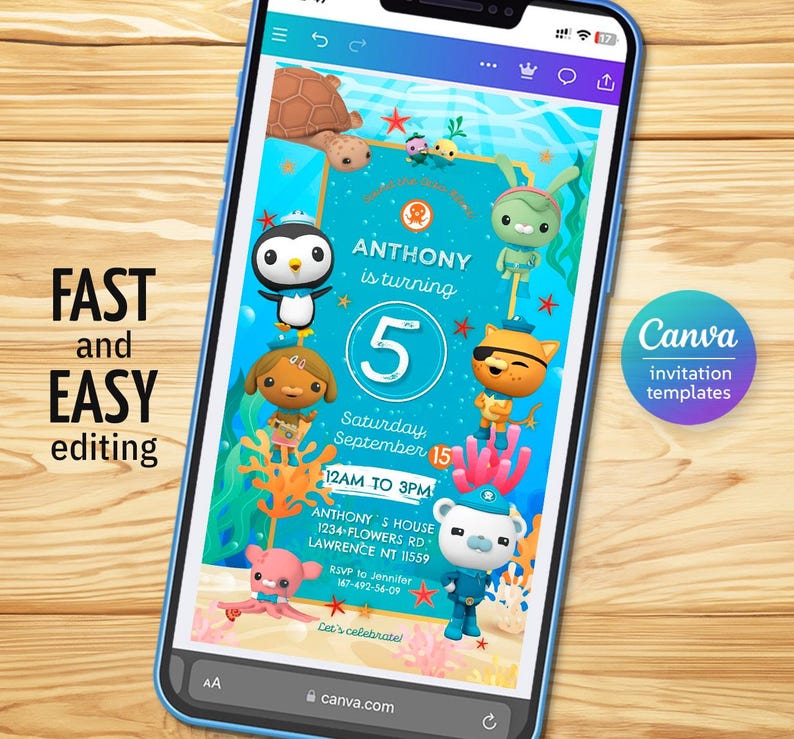 Animated Octonauts Birthday Video Invite, Editable Digital Phone ...