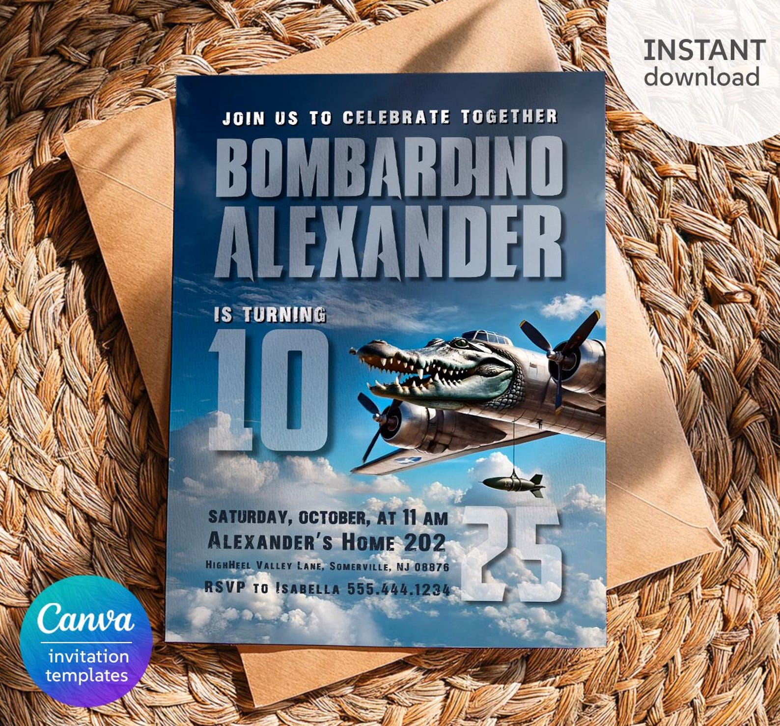 Italian Brain Rot Invitation, Bombardino Crocodilo Invitation ...