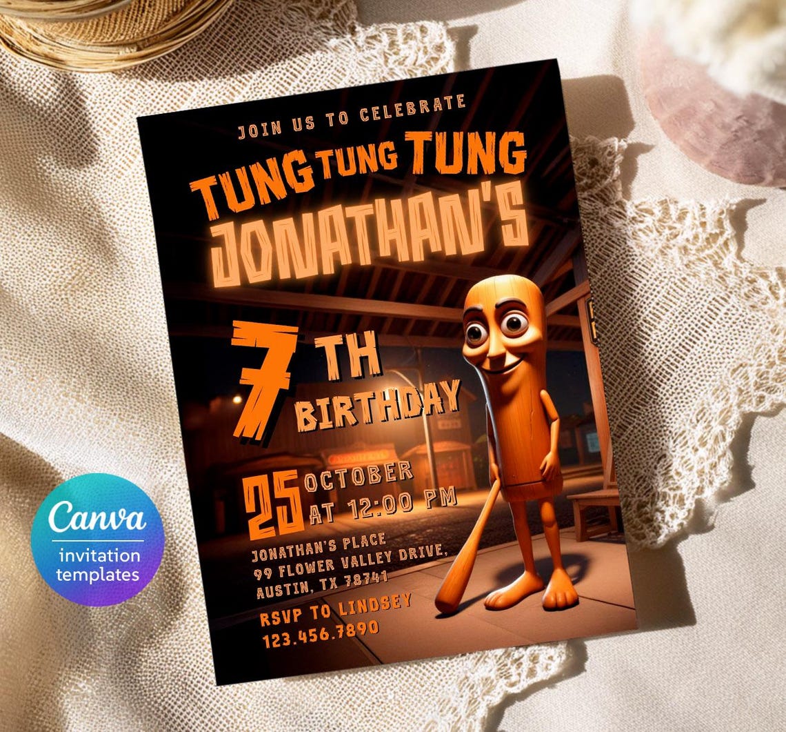 Italian Brain Rot Invitation, Tung Tung Sahur Invitation, Printable ...