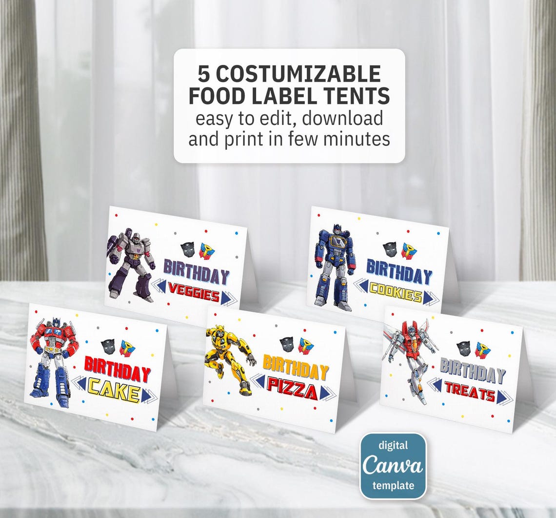 Transformers Printable Table Tent, Food or Name Lable, Birthday Party ...