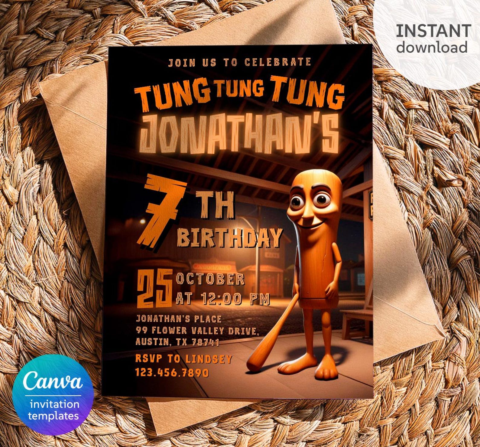 Italian Brain Rot Invitation, Tung Tung Sahur Invitation, Printable ...