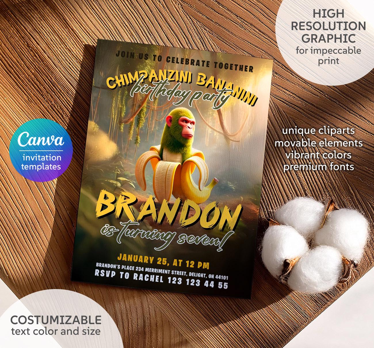 Italian Brain Rot Invitation, Chimpanzini Bananini Invitation ...