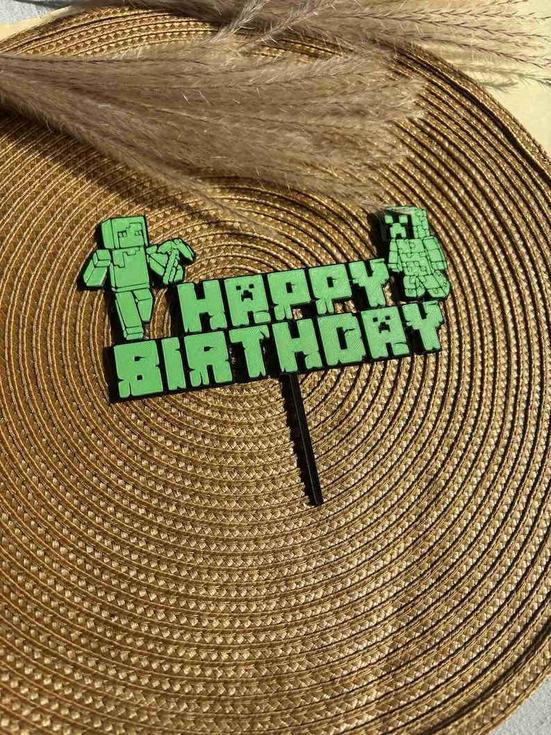 Minecraft Birthday Cake Topper STL | 3D Printable "happy Birthday" File ...