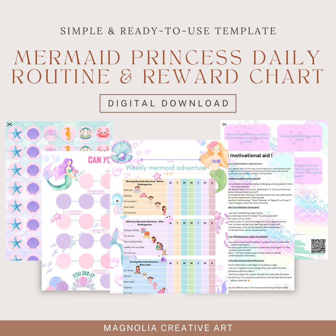 Printable Mermaid Kids Reward Chart | Digital Chore Chart | Daily ...