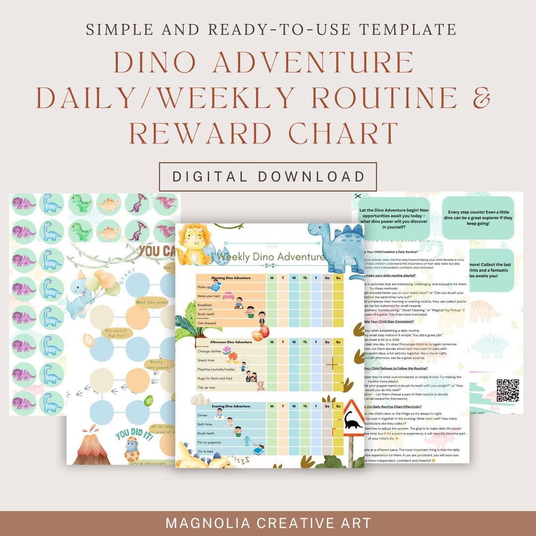 Dino Routine and Reward Chart for Kids | Daily & Weekly Chore Chart ...