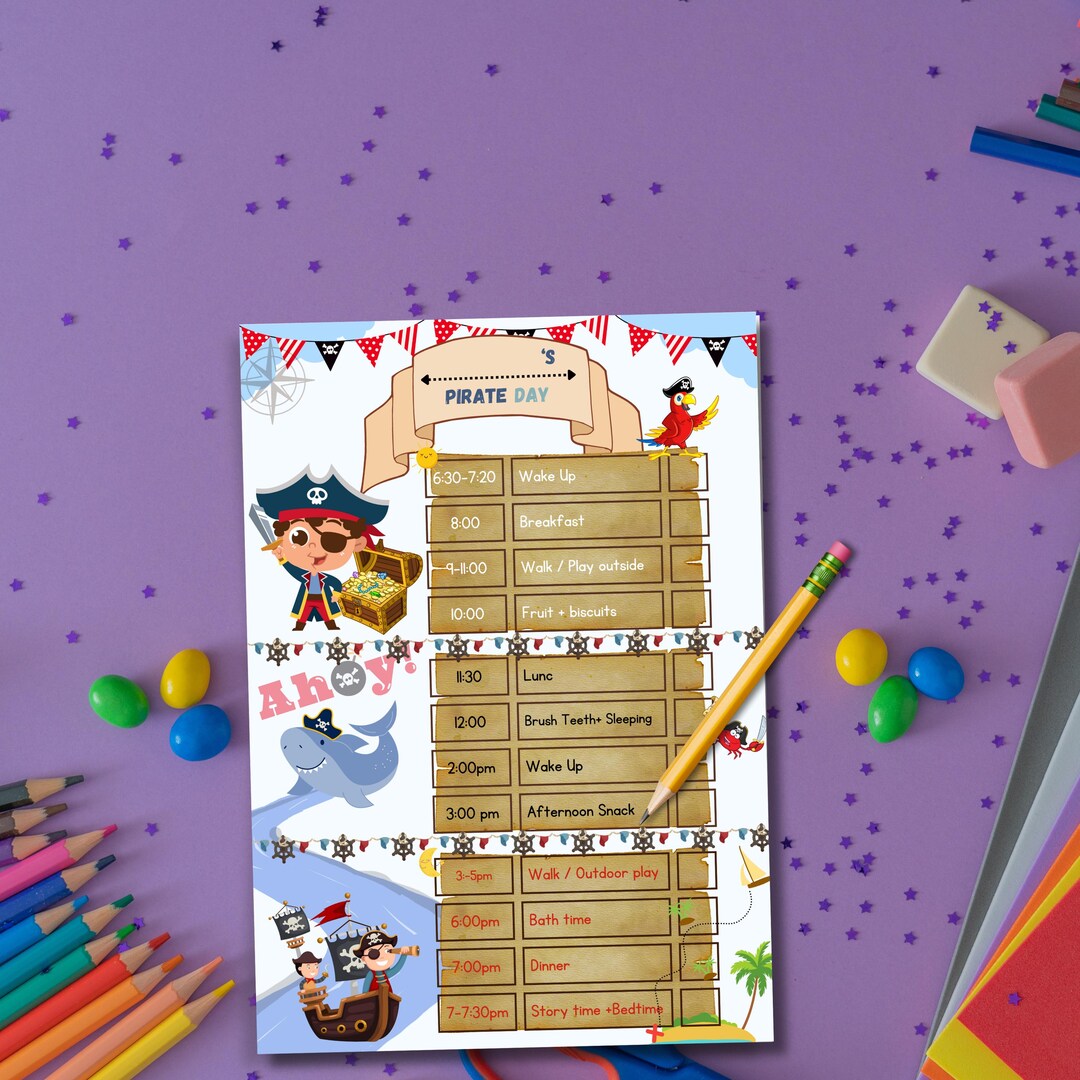 Printable Kids Daily Routine Chart – Pirate Theme Visual Schedule for ...