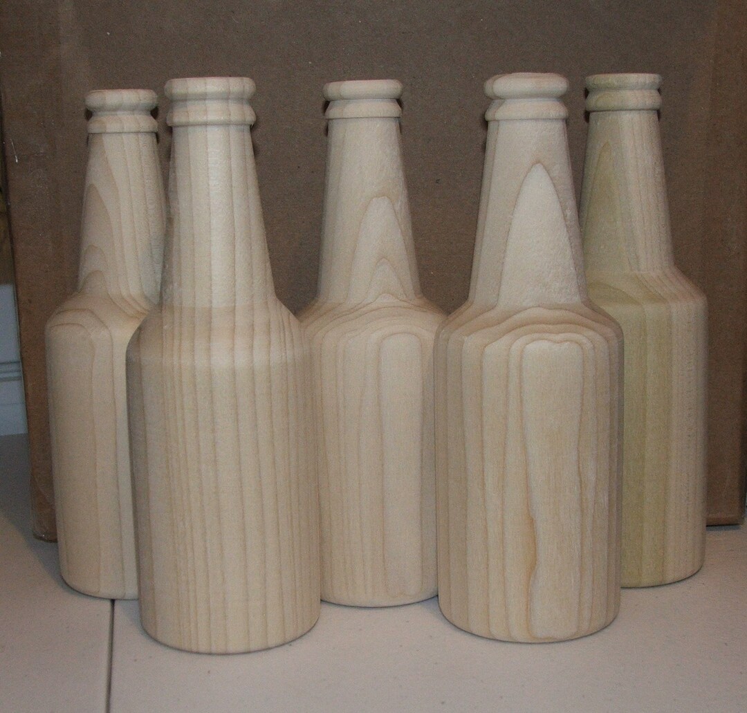 10 Lathe Turned Solid Wood Bottles for Decoration Staging Oak Maple ...