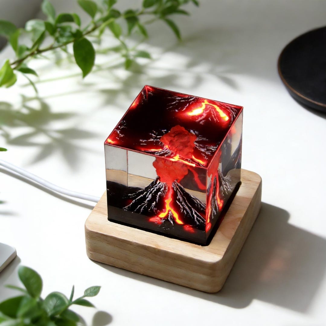 Resin Volcano Night Light, Erupting Volcano Desk Decor, Unique Lava ...