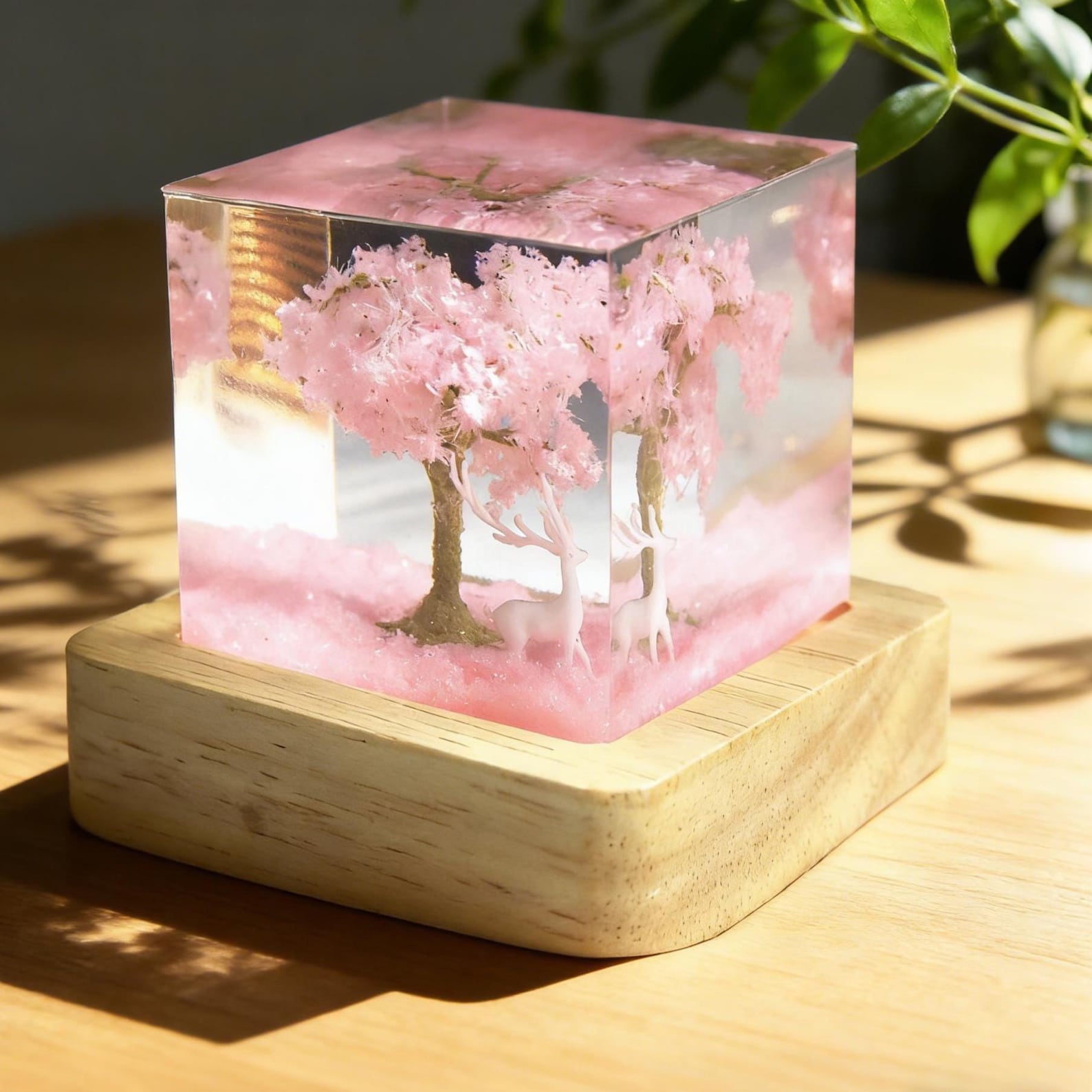Pink Cherry Blossom Tree Resin Night Light, Sakura Deer Lamp - Etsy