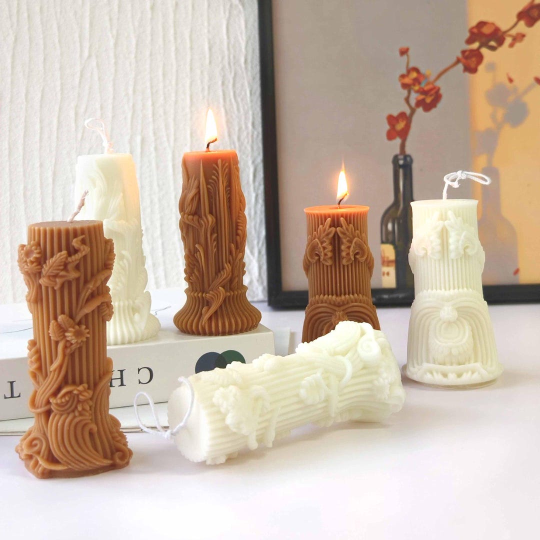 European Vintage Vine Carved Pillar Candle, Handcrafted Scented Candle ...