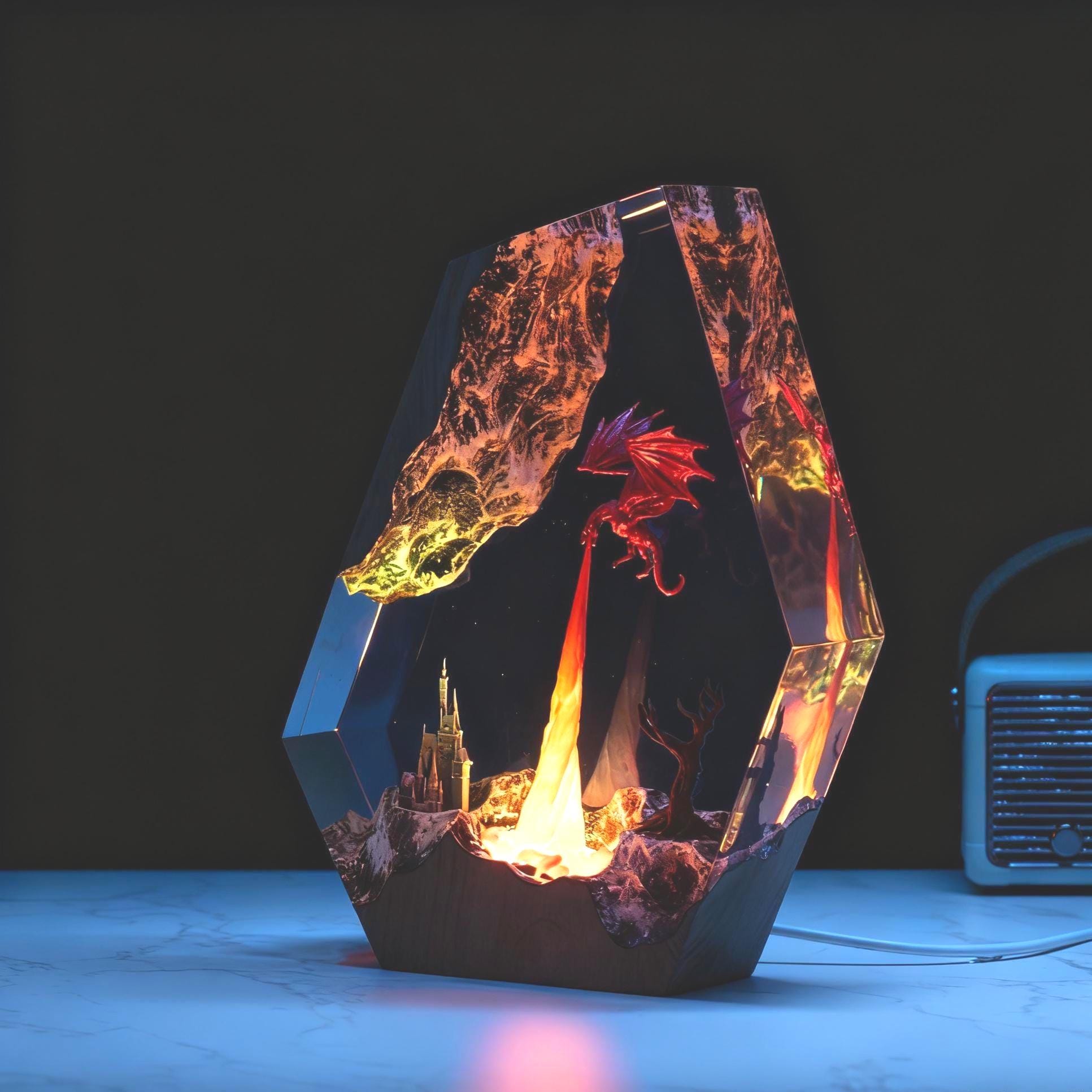 Fire Dargon Ice Dragon Epoxy Resin Night Light,handmade Wood Resin ...