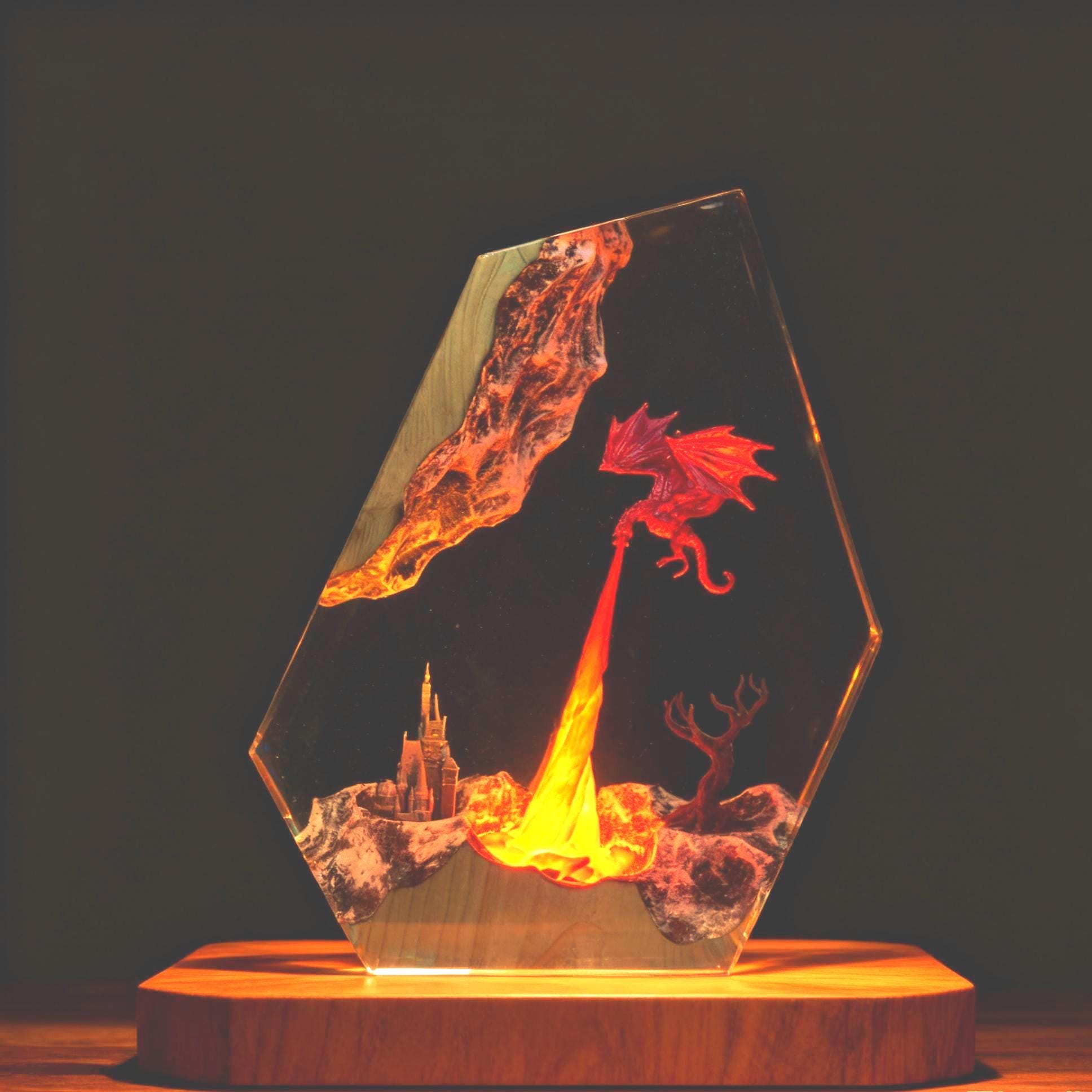 Fire Dargon Ice Dragon Epoxy Resin Night Light,handmade Wood Resin ...