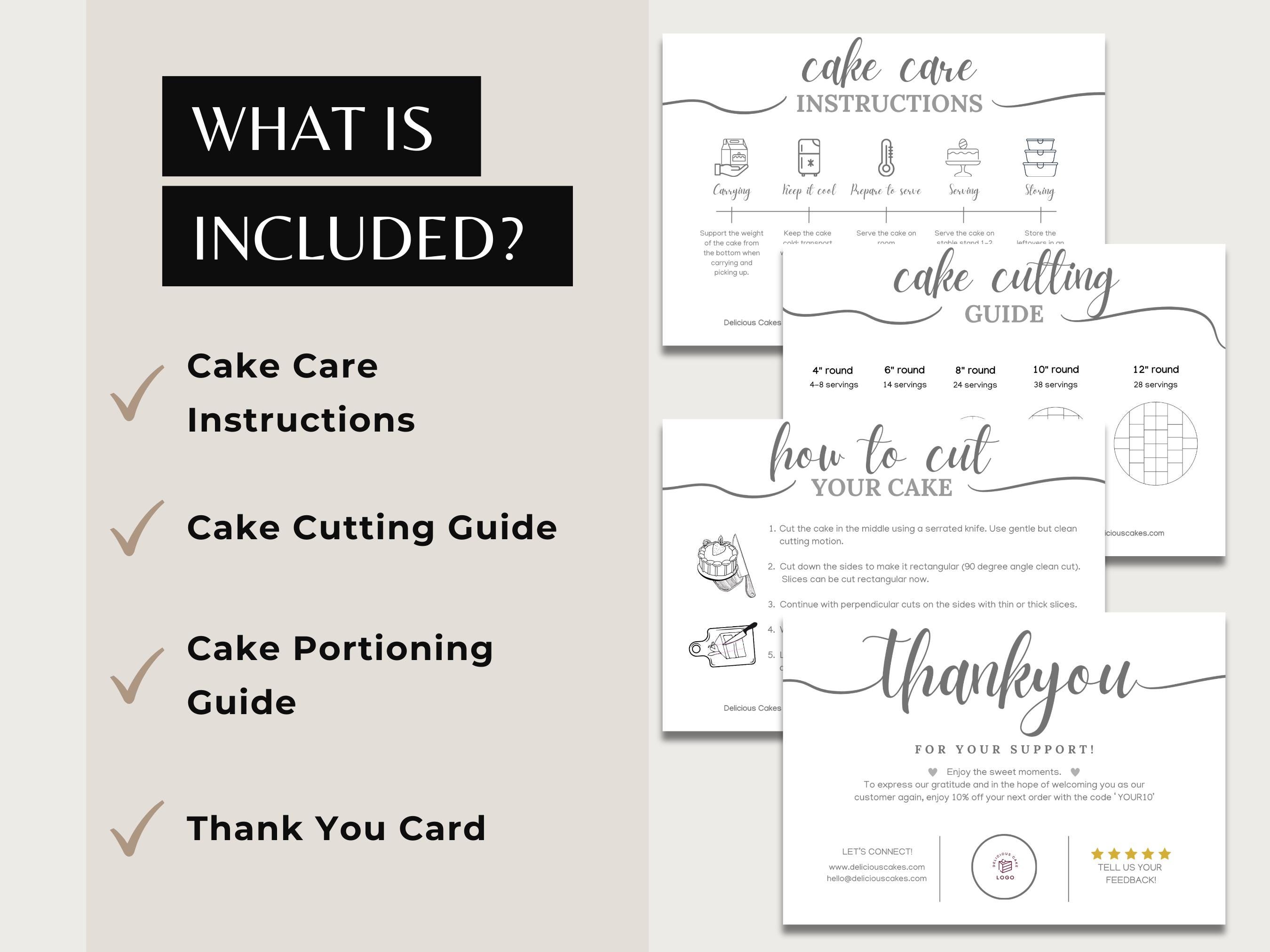Editable Cake Care Card, Cake Cutting Guide, Cake Care Label, Cake ...