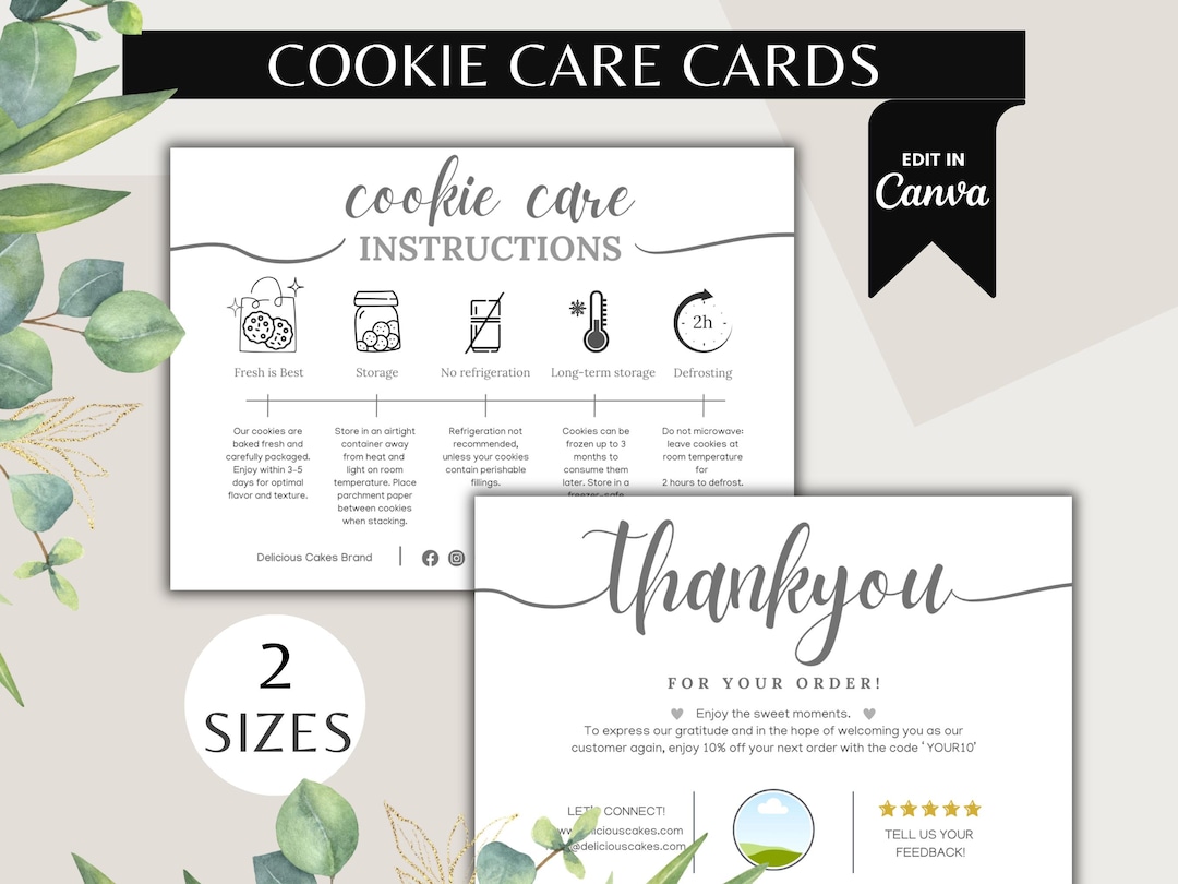 Cookie Care Card, Sugar Cookie Care Instruction Card, Baked Goods Label ...