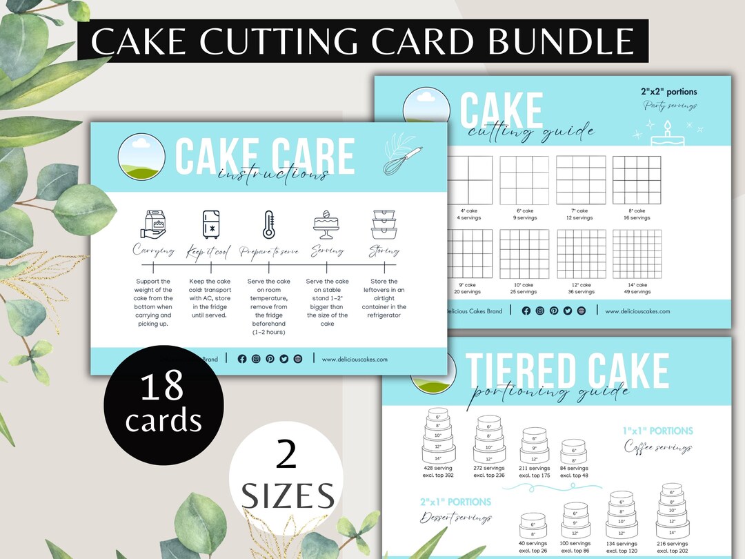 Cake Care Card Template, Cake Cutting Guides Pie and Rectangle, Cake ...