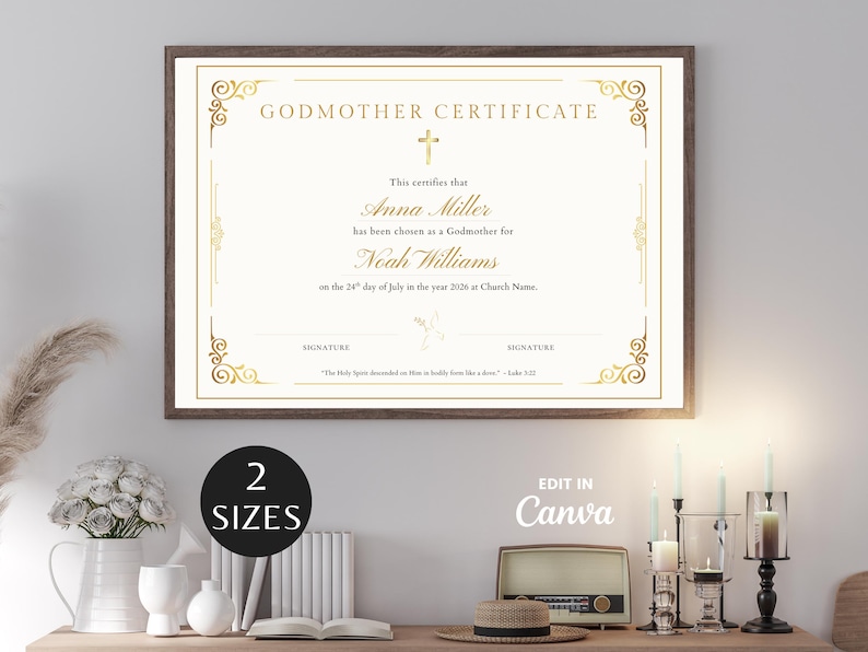 Editable Godmother Certificate Template, Baptism Proposal Keepsake ...