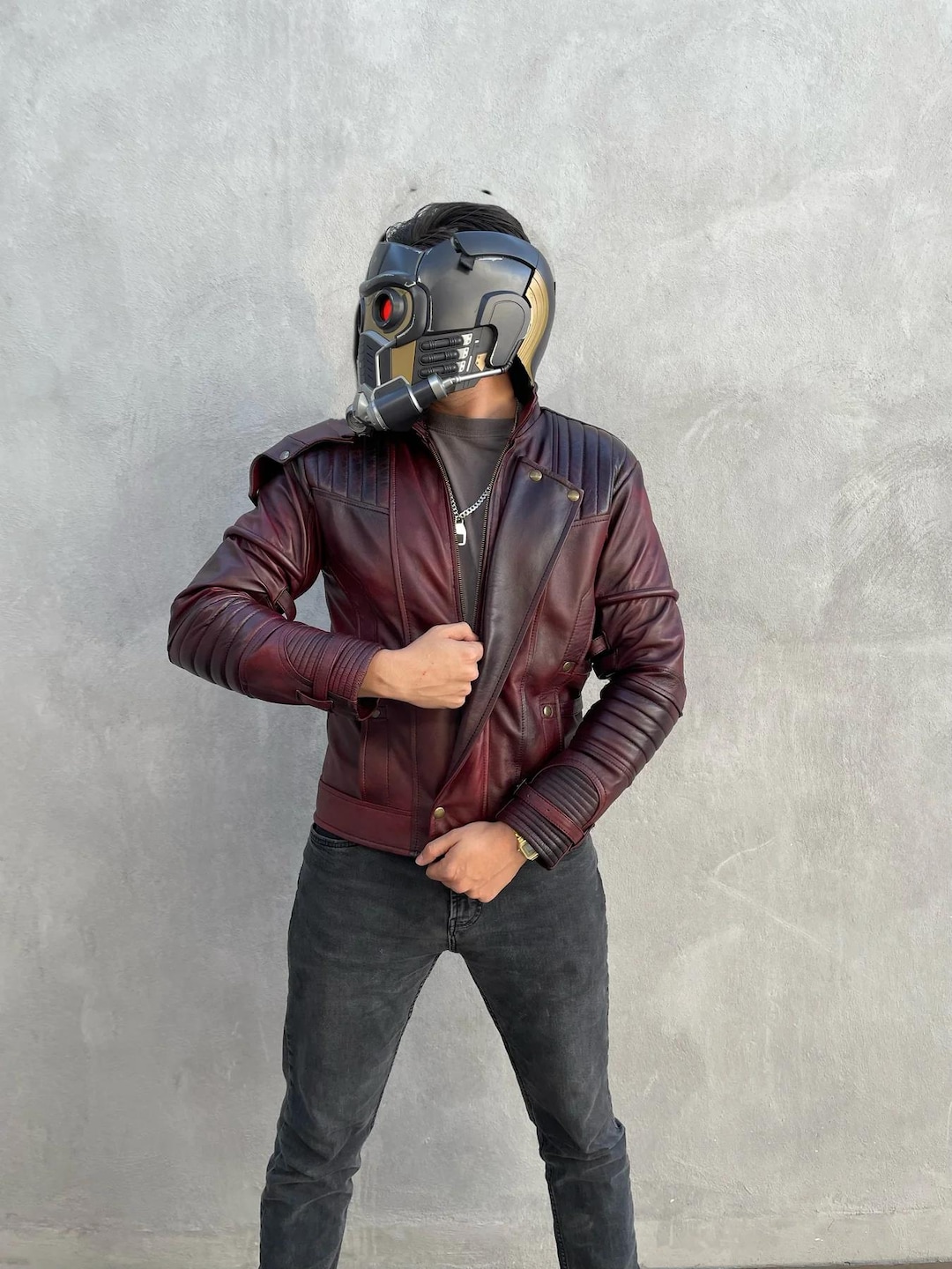 Men’s Star Lord Inspired Leather Jacket, Red Maroon Biker Cosplay Coat ...