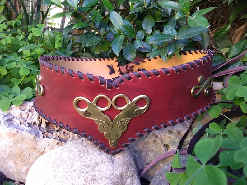 Leather belt with brass decoration | Etsy