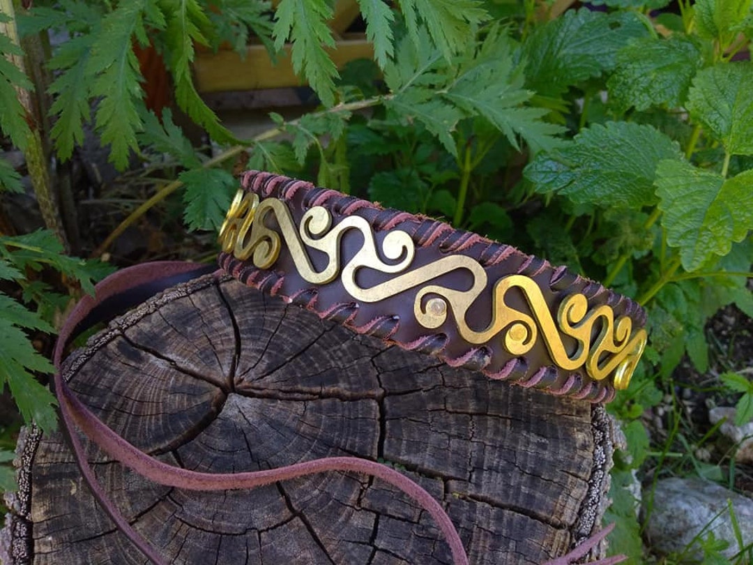 Headband Leather Circlet With Brass Decoration - Etsy