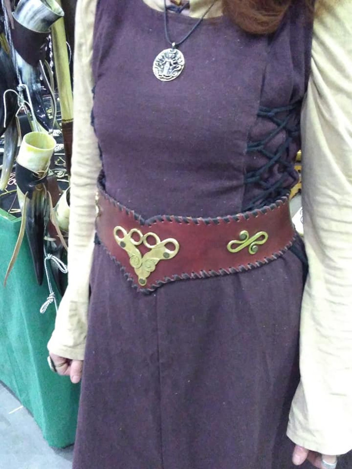 Leather belt with brass decoration | Etsy