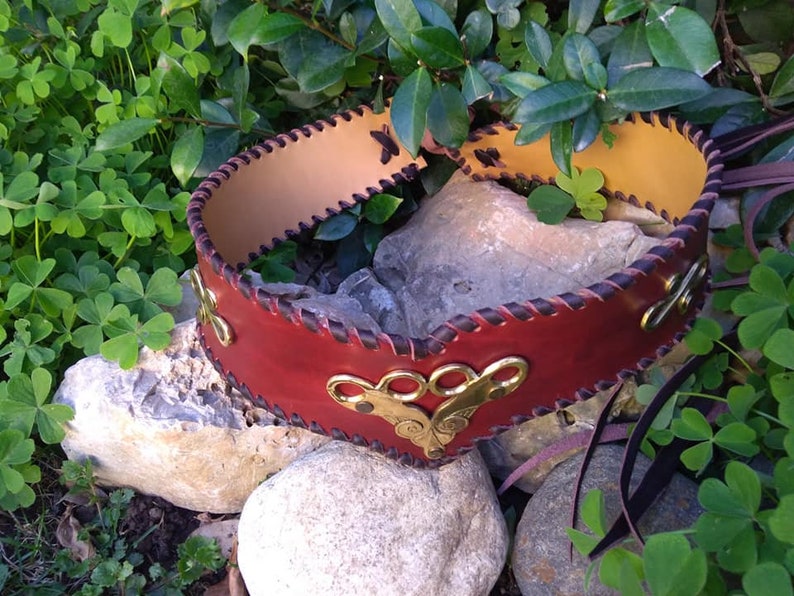 Leather belt with brass decoration | Etsy