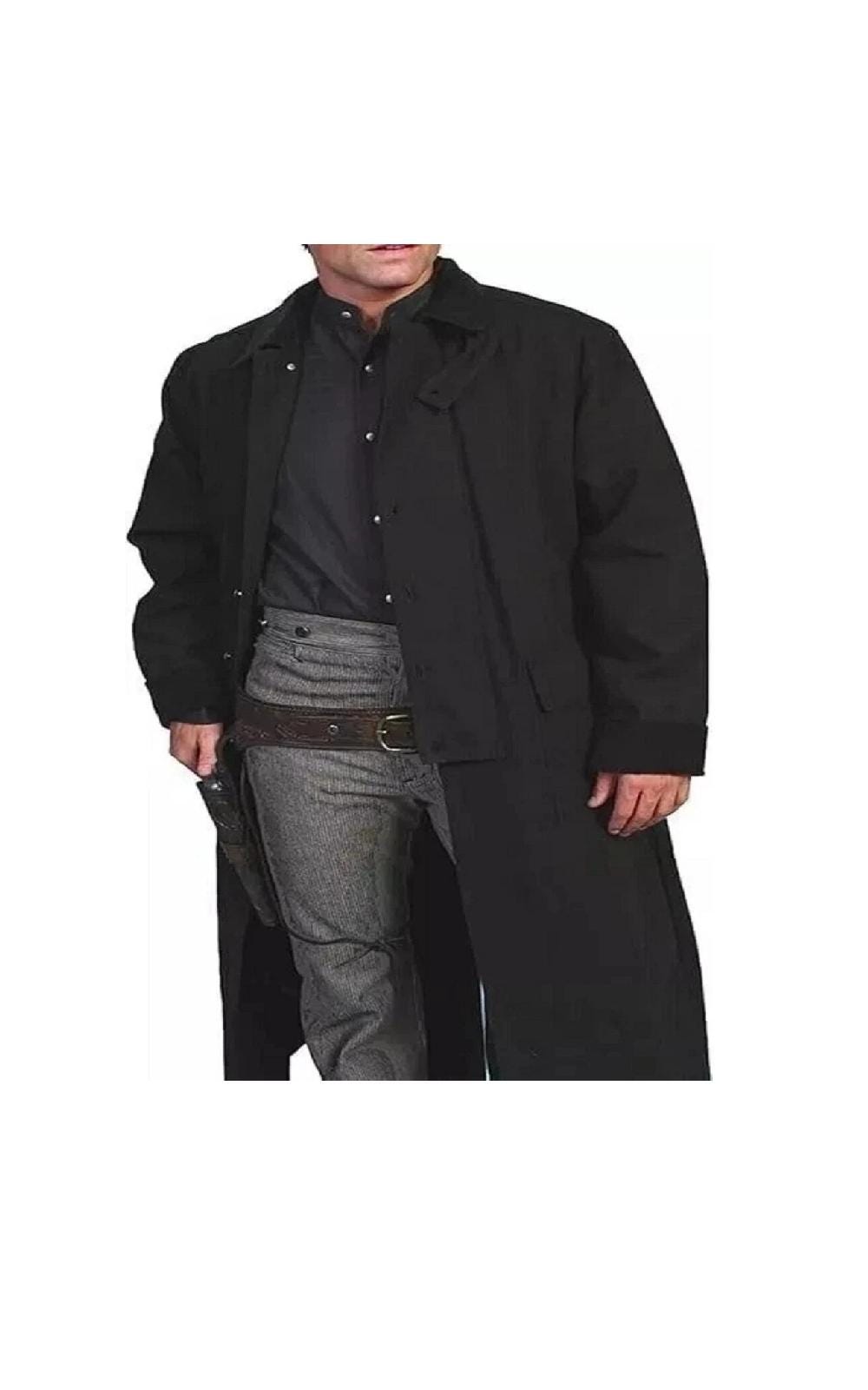 Men's Black Canvas Western Duster Coat: Cowboy Trench Riding Jacket - Etsy