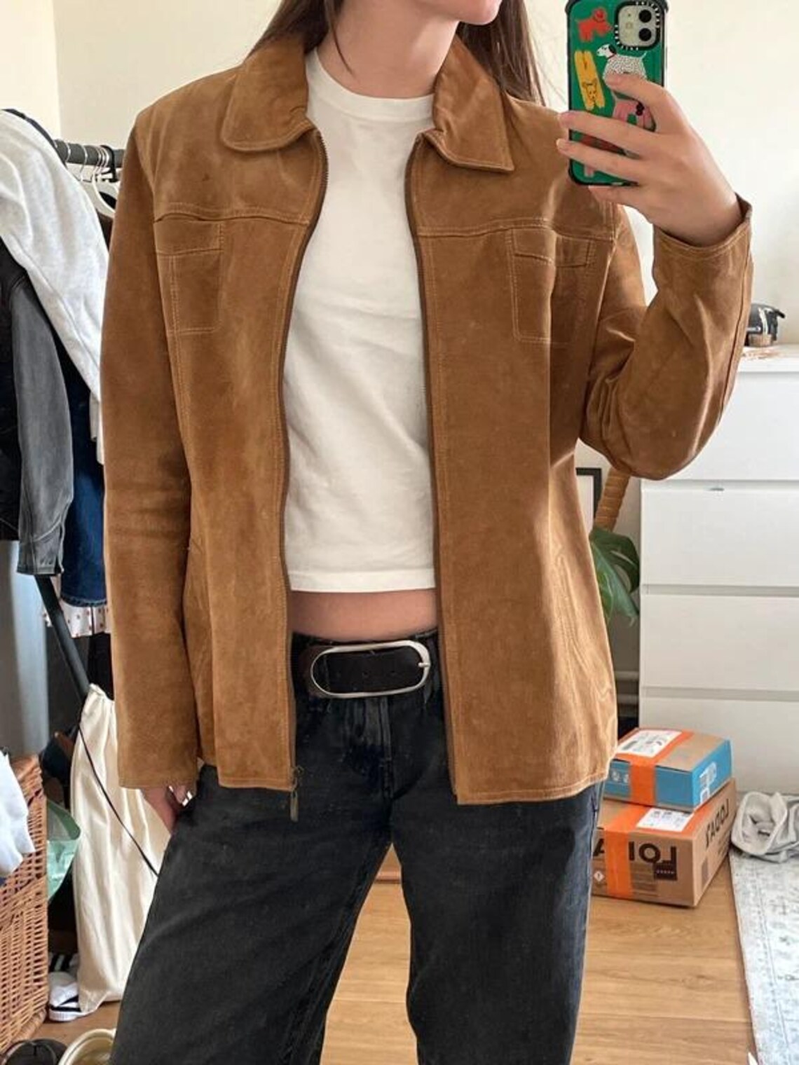 Women’s Vintage Suede Jacket • Tan Brown Zip-up Coat • 90s Retro Shirt ...