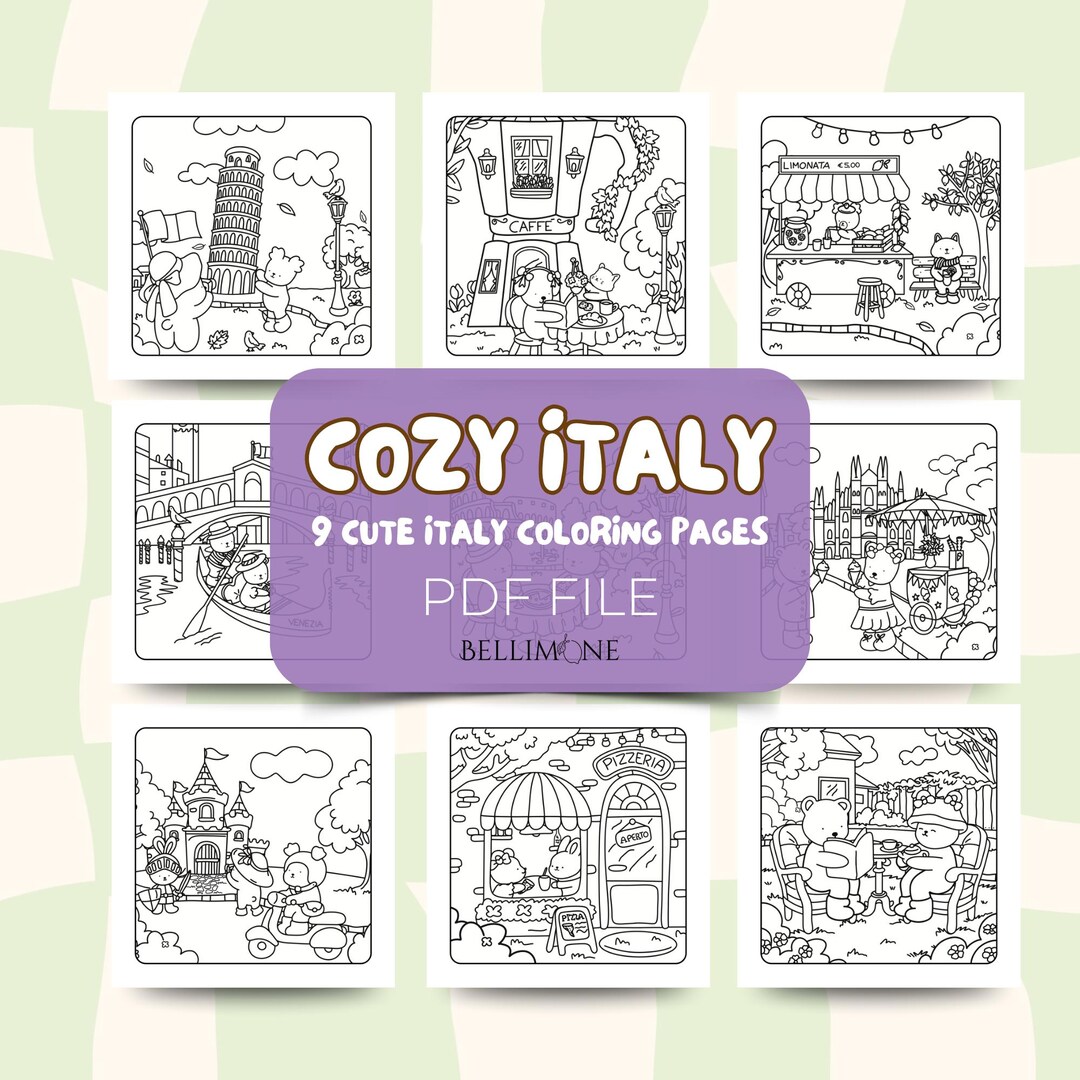 Cozy Italy Cute, Easy and Relaxed Coloring Pages PDF File - Etsy
