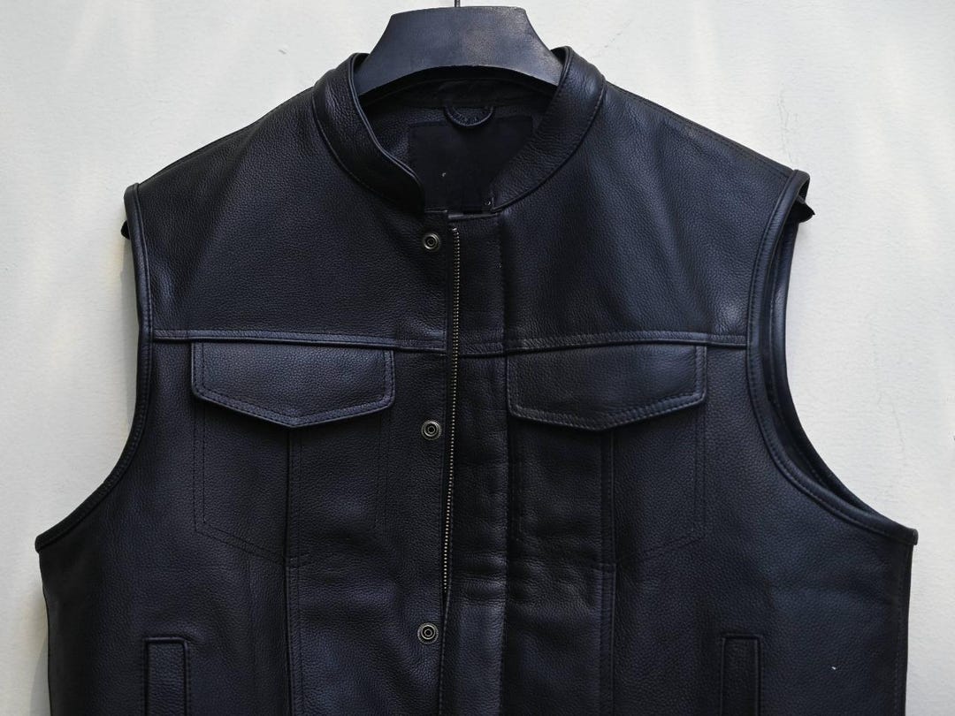 Leather Vest, Custom Motorcycle Vest, Shearling Vest Men, Vegan Leather ...