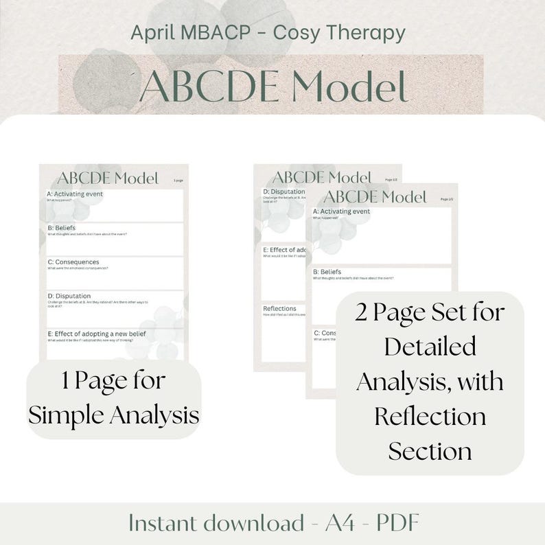 ABCDE Model CBT Aesthetic Worksheet, DBT, Leaves Aesthetic - Etsy