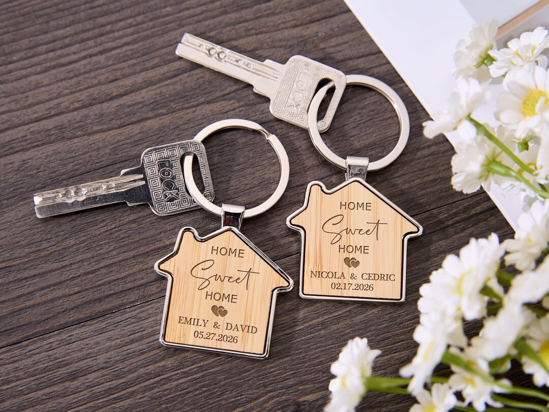 Personalized New Home Keychain, House Shaped Wooden Keyrings, Our First ...