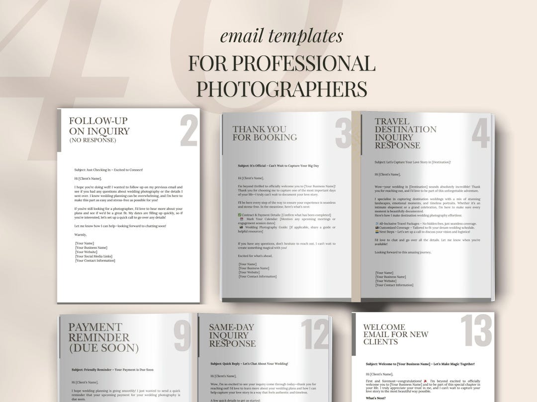 Pre Written Professional Email Templates for Photographers, Wedding ...