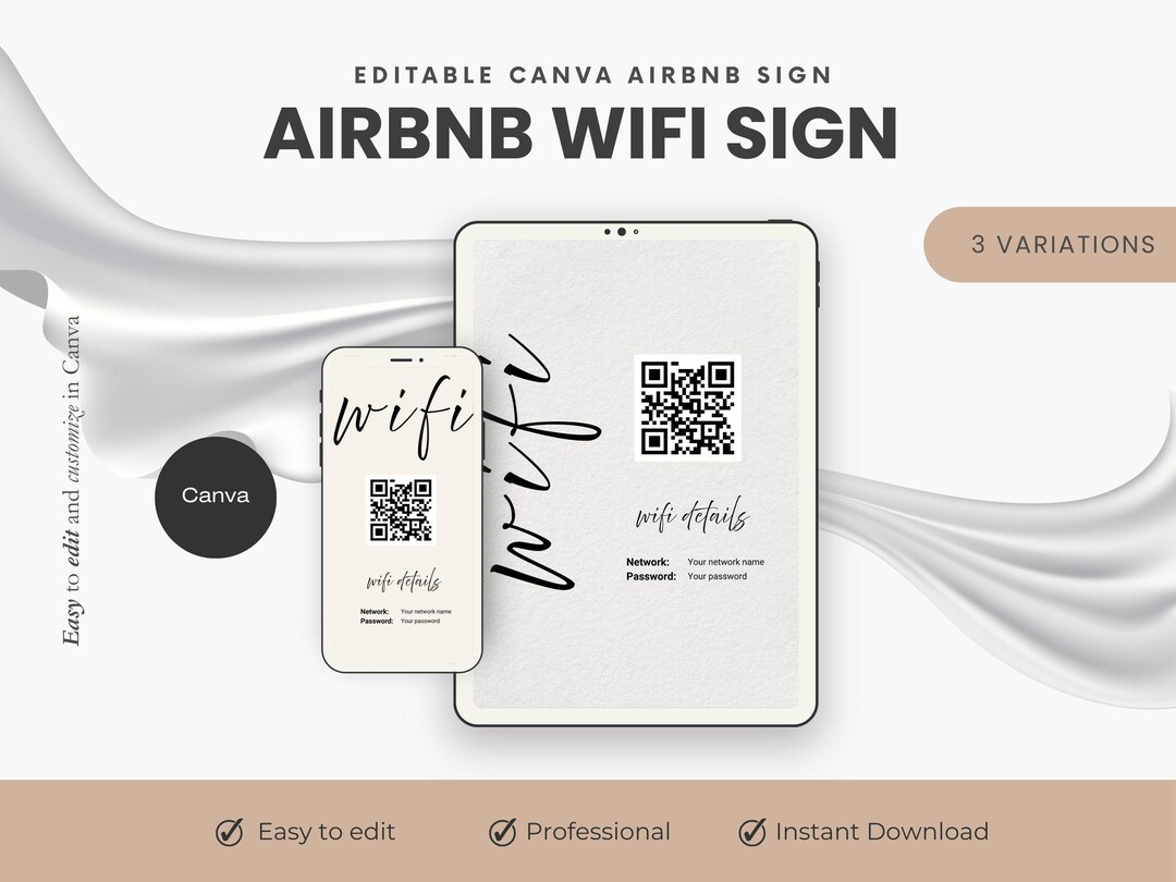 Simple Minimalist Airbnb Wifi QR Code Sign, Printable Air BNB Wifi Sign ...