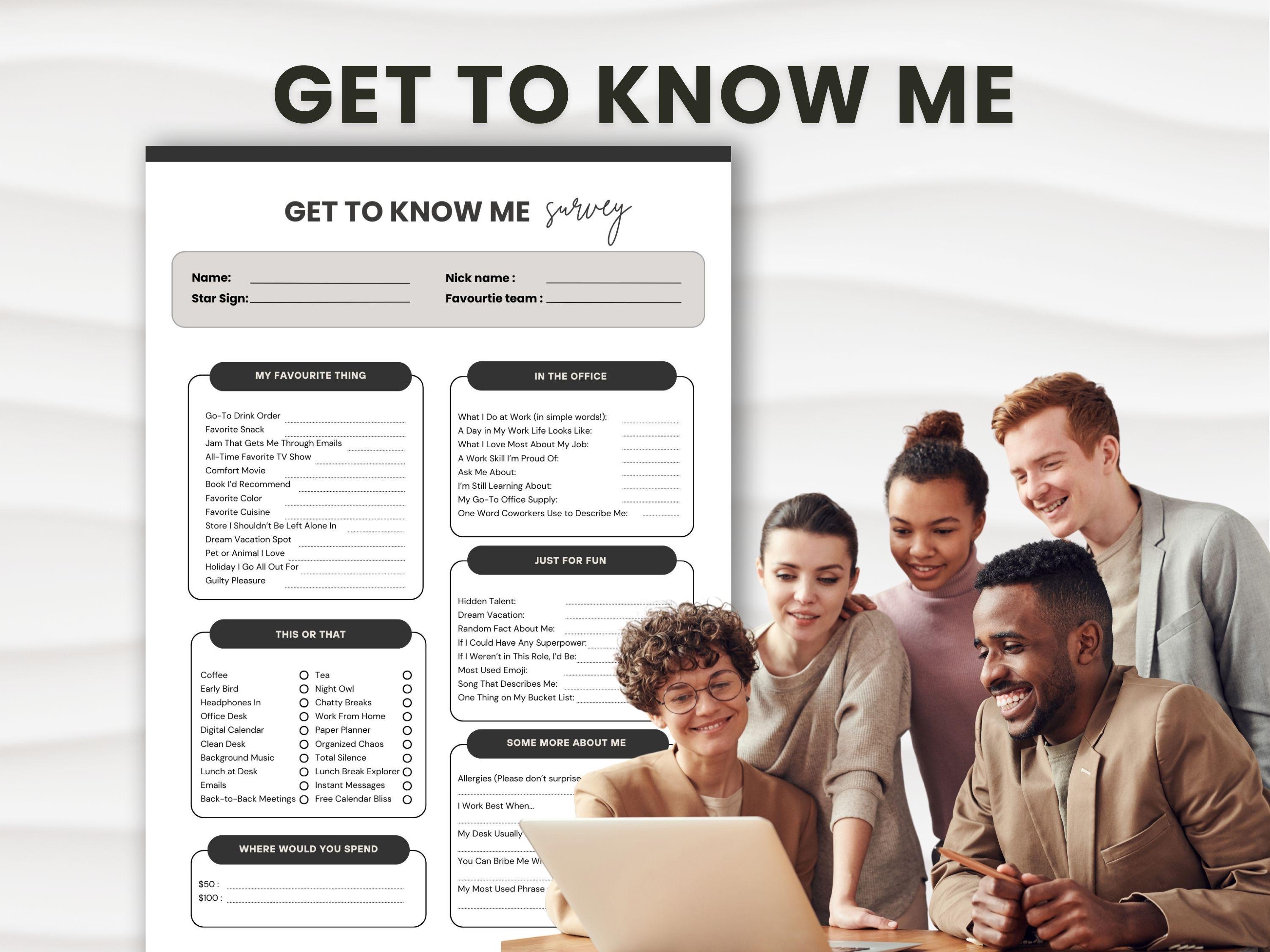 Get to Know Me Printable, Editable Coworker Questionnaire, All About Me ...