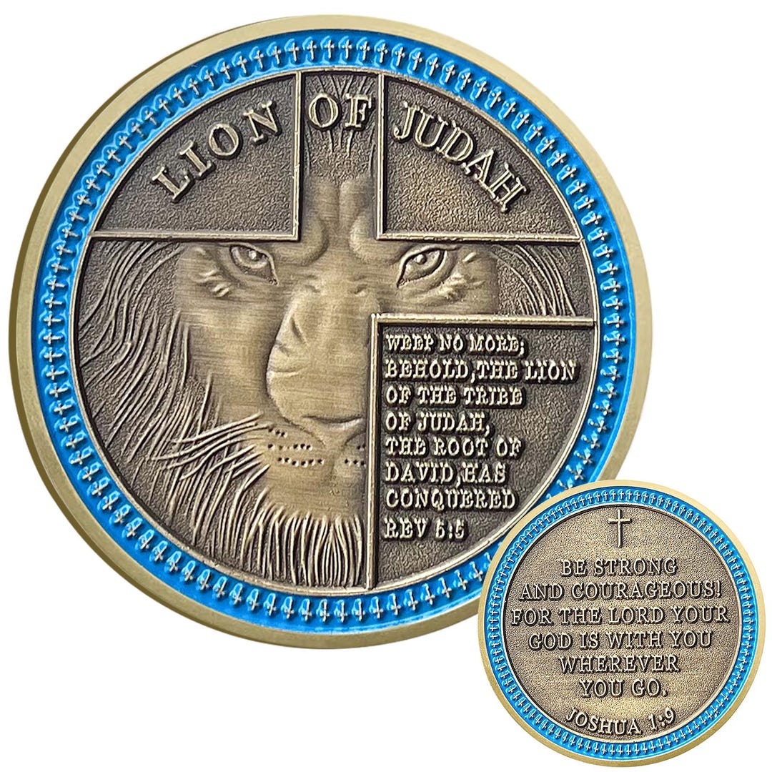 Lion of Judah Christian Challenge Coin - Joshua 1:9 Be Strong and ...