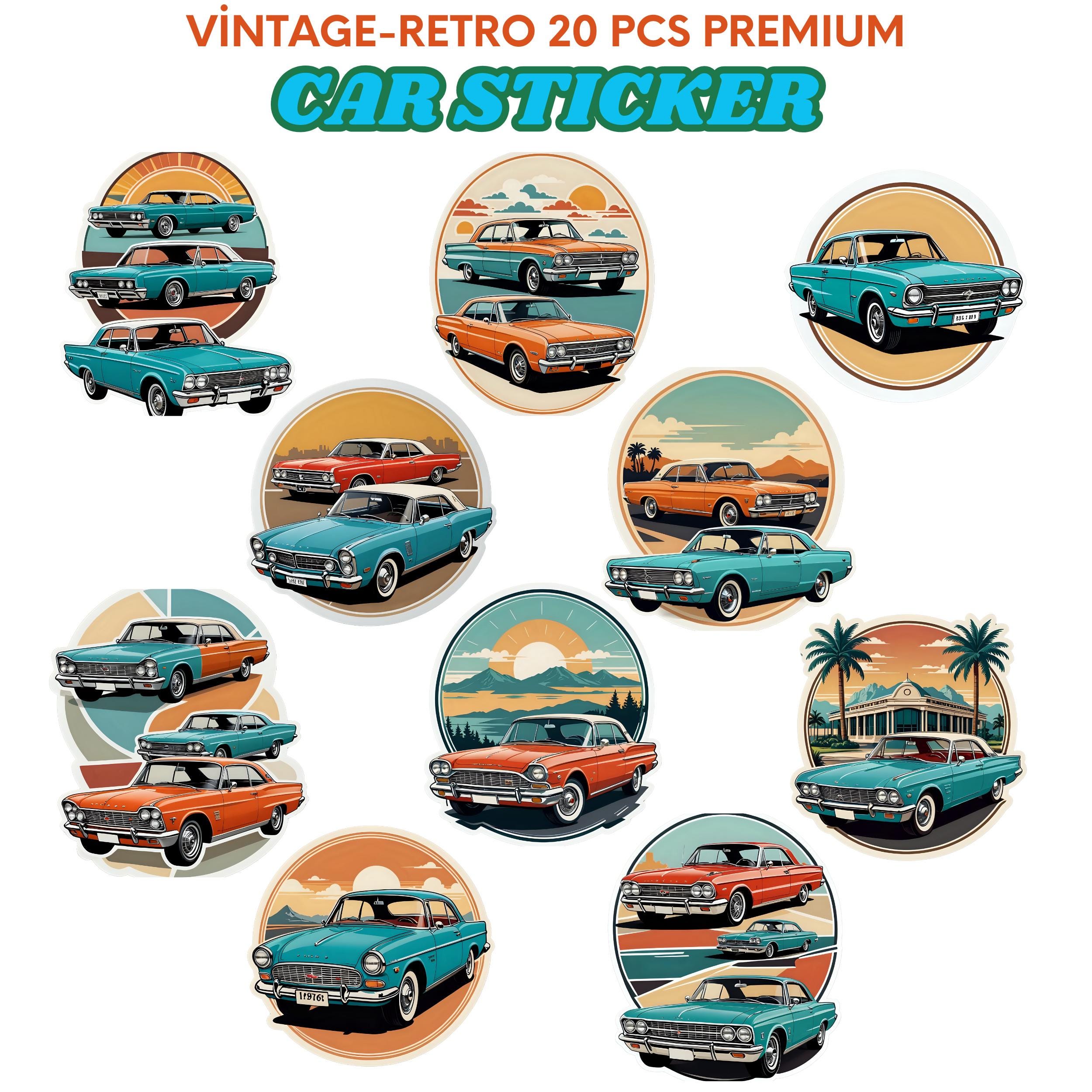 Vintage Retro 20 PCS Premium Car Sticker Pack - Classic Auto Decals ...