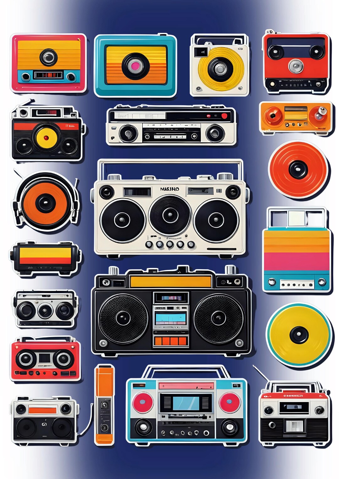 Retro Music Sticker Sheet - Printable PNG-PDF - Vintage Cassette ...