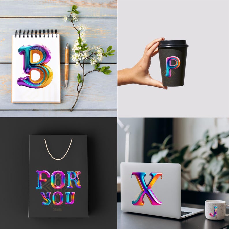 3D Alphabet Clipart Bundle | Glossy Liquid Letters for Sublimation ...